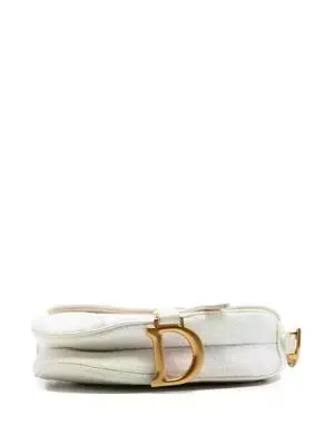 Dior Mini Oblique Embroidered Canvas Saddle Bag Satchel - White