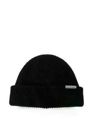 Balenciaga Logo-patch Beanie Hat - Black