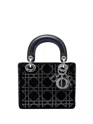 Dior 2011 Mini Satin Cannage Crystal Embellished Lady Satchel - Black