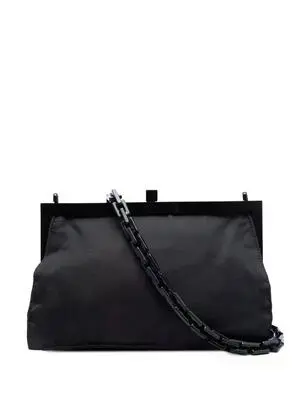 Prada 2000-2013 Tessuto Kisslock Frame Chain Crossbody Bag - Black