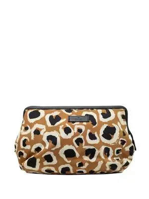 Gucci 2000-2015 Leopard Print Canvas Pouch - Brown