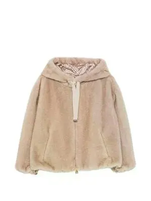 Herno Hooded Faux Fur Jacket With Drawstring - Neutrals