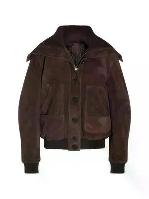 Attico Ribbed Collar Suede Jacket - Brown