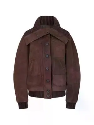 Attico Ribbed Collar Suede Jacket - Brown