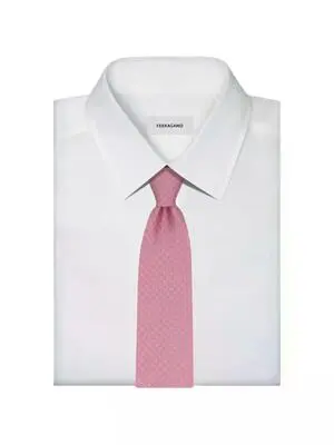 FERRAGAMO Gancini Square Print Silk Neck Tie - Pink