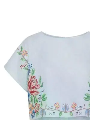 ORSINA Floral Embroidered Cropped Top