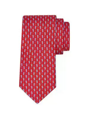 FERRAGAMO Seahorse-print Silk Tie - Red