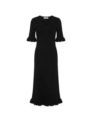 JIL SANDER Ruffle-trim V-neck Maxi Dress - Black
