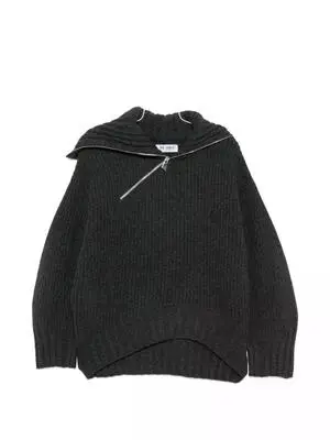 Attico Asymmetric-zip Ribbed-knit Sweater - Grey