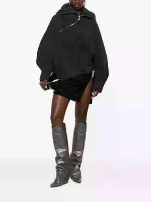 Attico Asymmetric-zip Ribbed-knit Sweater