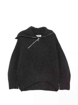 Attico Asymmetric Zip Ribbed Knit Sweater - Grey
