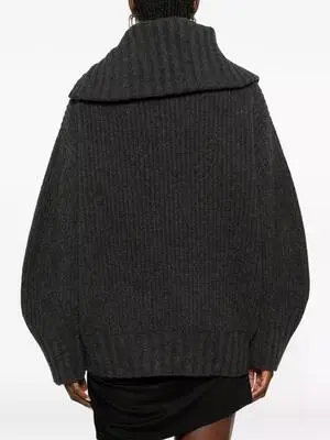 Attico Asymmetric Zip Ribbed Knit Sweater - Grey