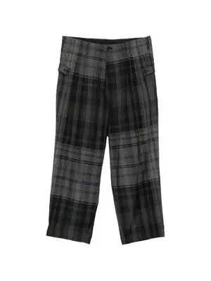 Yohji Yamamoto Plaid Tab-detail Trousers - Grey
