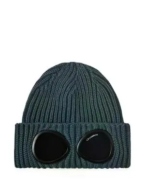 C.P. COMPANY Goggle Ribbed Knit Beanie Hat - Blue