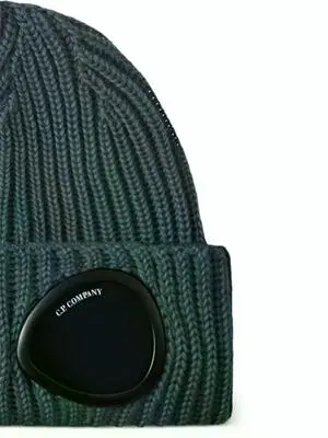 C.P. COMPANY Goggle Ribbed Knit Beanie Hat - Blue