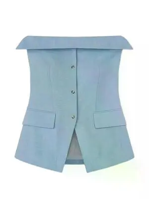 Nanushka Maleah Strapless Linen Blouse - Blue