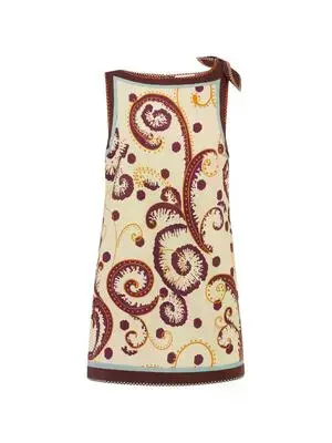 ALEMAIS Wilson Paisley-print Bow Detail Mini Dress - Neutrals