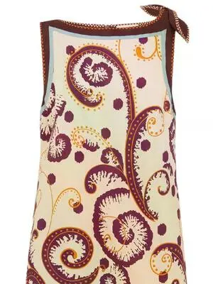 ALEMAIS Wilson Paisley-print Bow Detail Mini Dress - Neutrals