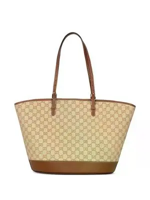 Gucci Large Gg Canvas Leather Trim Tote Bag - Neutrals