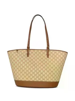 Gucci Large Gg Canvas Leather Trim Tote Bag - Neutrals