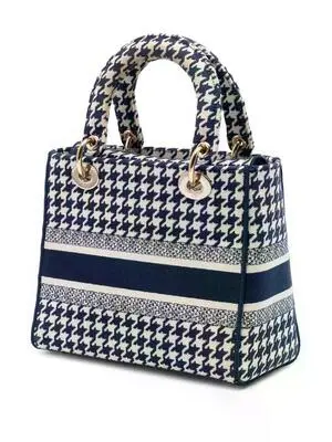 Dior 2021 Medium Embroidered Canvas Houndstooth Lady Satchel