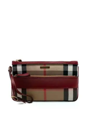 Burberry 2000-2017 House Check Canvas Wristlet Clutch Bag - Red