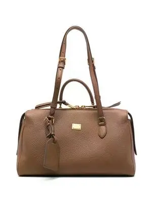 Dolce & Gabbana Logo Plaque Pebbled Leather Tote Bag - Brown