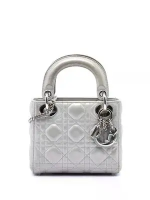 Dior 2016 Mini Iridescent Lambskin Cannage Lady Satchel - Silver