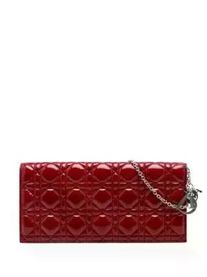Dior Patent Cannage Lady Clutch With Chain Crossbody Bag - Red