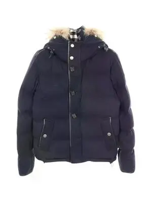 Burberry Down Jacket With Detachable Hood And Faux Fur Trim - Blue