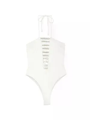 MAZZEI Embellished Halterneck Swimsuit - Neutrals