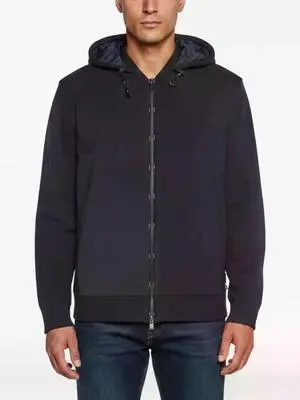 BOSS Hooded Zip-up Jacket In Nylon And Wool - Blue