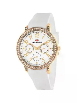SEAPRO SEAPRO 37mm Chronograph Watch With White Silicone Strap Silver