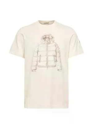 Moncler Down Jacket Print Cotton T-shirt - Neutrals