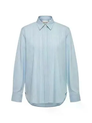 Closed Long-sleeve Striped Cotton Shirt - Blue