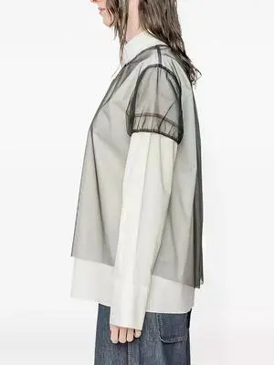 SUSANNE BOMMER Tulle-overlay Short-sleeve Blouse