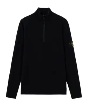 Stone Island Compass-patch Zip-neck Sweater - Black