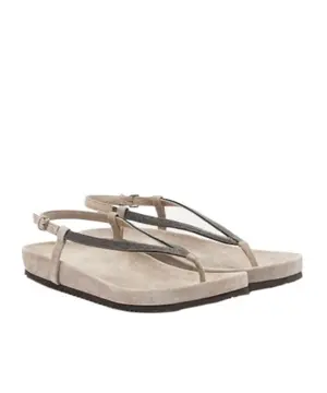 Brunello Cucinelli Monili Suede Thong Sandals - Nude