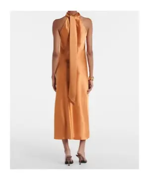 Galvan Sienna Halterneck Satin Midi Dress