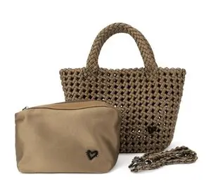 PRENELOVE Cambridge Small Woven Hand-knotted Tote Dark Khaki - Brown