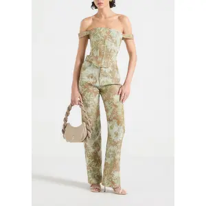 Manière De Voir Maniere De Voir Gia Jacquard High Waist Straight Leg Jeans - Sage
