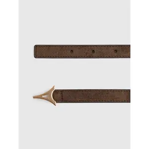 Manière De Voir Leonie Slim Suede Belt With Gold Hardware - Brown