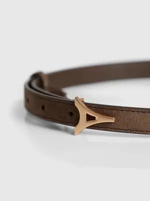 Manière De Voir Leonie Slim Suede Belt With Gold Hardware - Brown