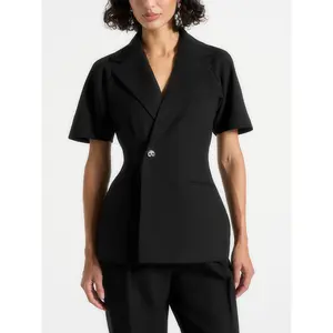 Manière De Voir Malika Structured Short Sleeve Blazer - Black