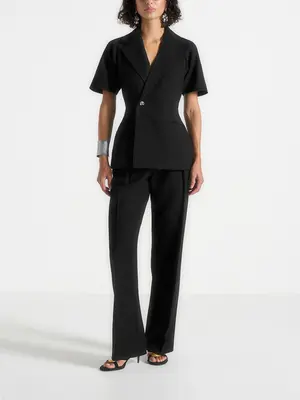 Manière De Voir Structured Short Sleeve Double Breasted Blazer - Black