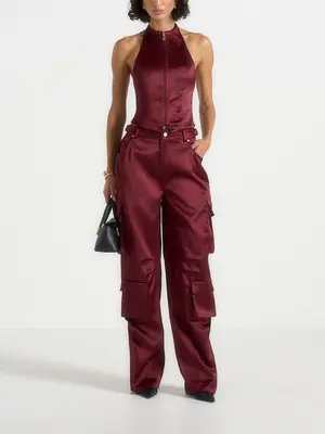 Manière De Voir Maniere De Voir Claudette Backless Satin Halter Corset Top