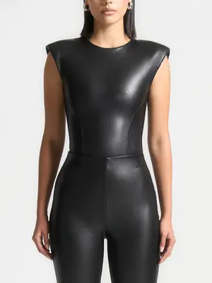 Manière De Voir Exaggerated Shoulder Leather Bodysuit