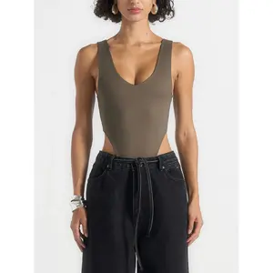 Manière De Voir Fitted V-neck Bodysuit - Olive