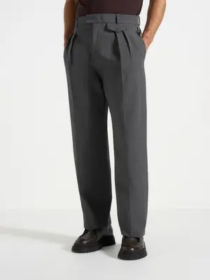 Manière De Voir Pierre Straight Leg Pleat Front Trousers - Grey