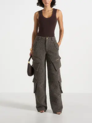 Manière De Voir Textured Boucle Wide Leg Cargo Trousers - Brown